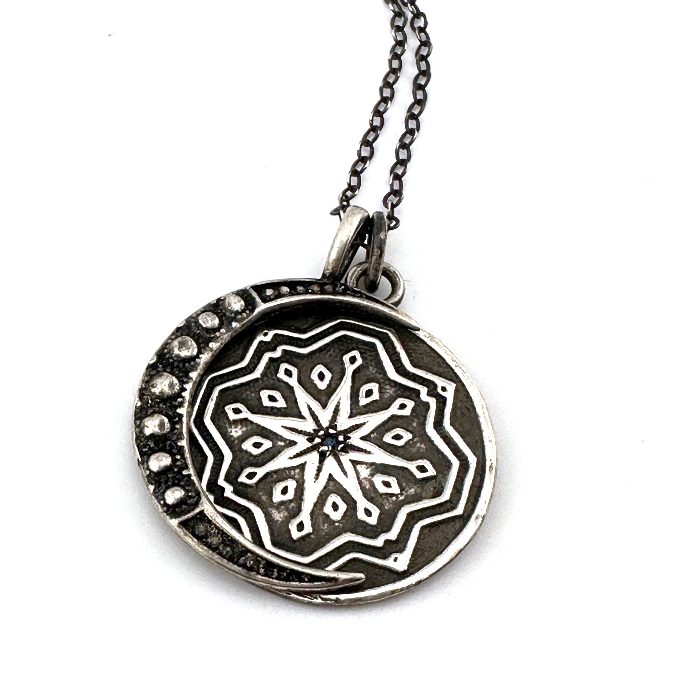 COMPASS MOON Necklace Set - Silver Blue Sapphire – Compass Rose Design