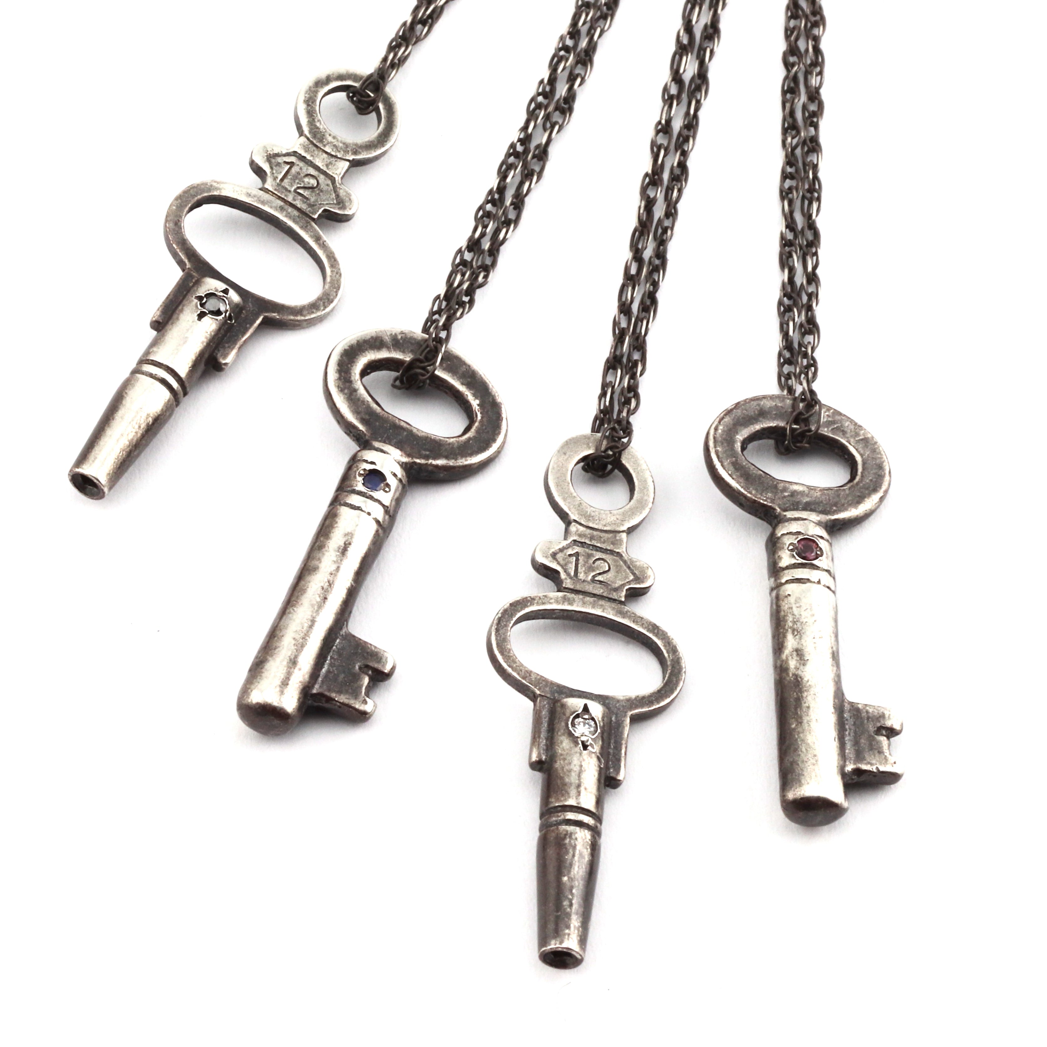 Tempus Fugit Key - Silver with Black Diamond – Compass Rose Design