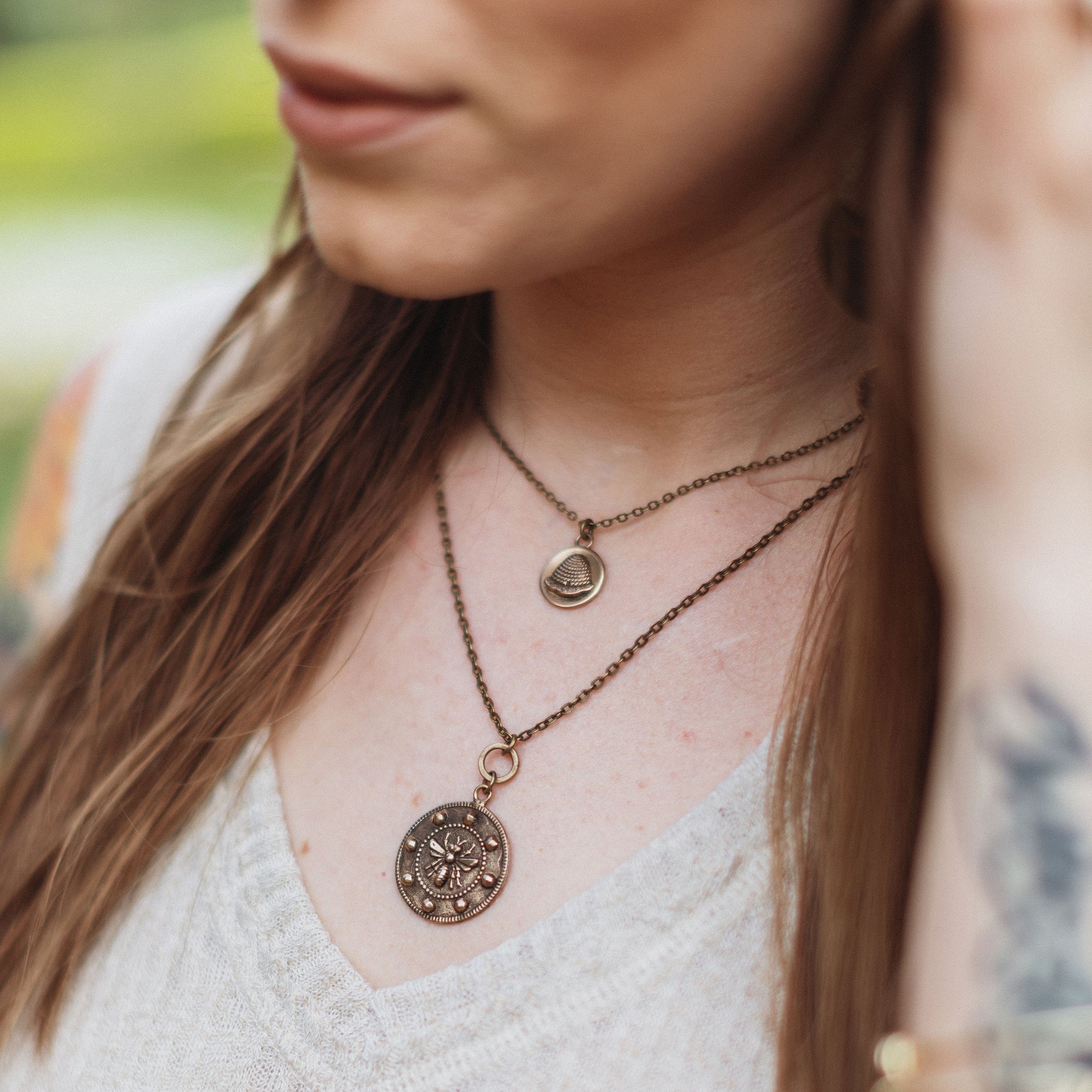 LILY Antique Button Necklace - Bronze – Compass Rose Design
