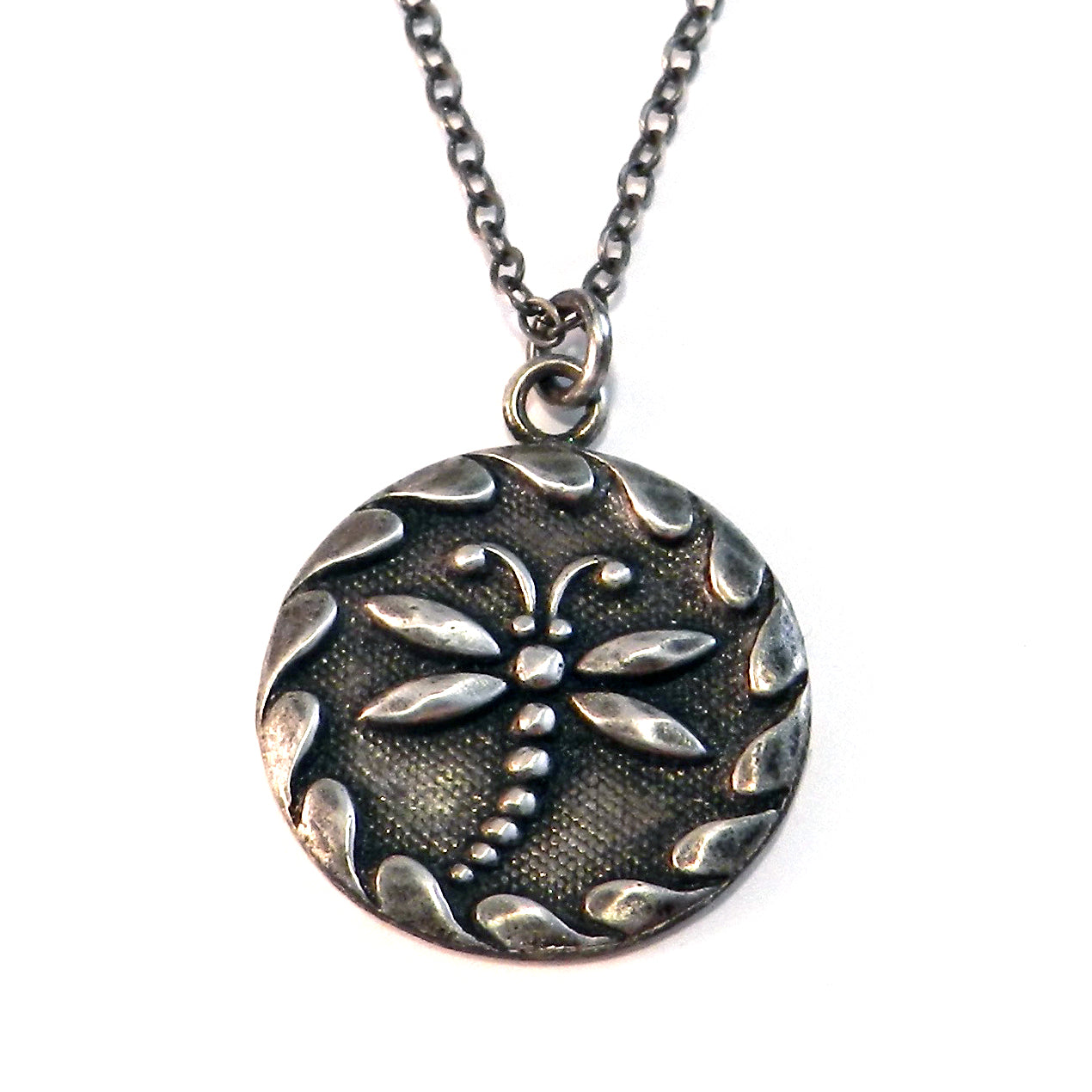 DRAGONFLY Antique Button Classic Necklace - SILVER – Compass Rose Design