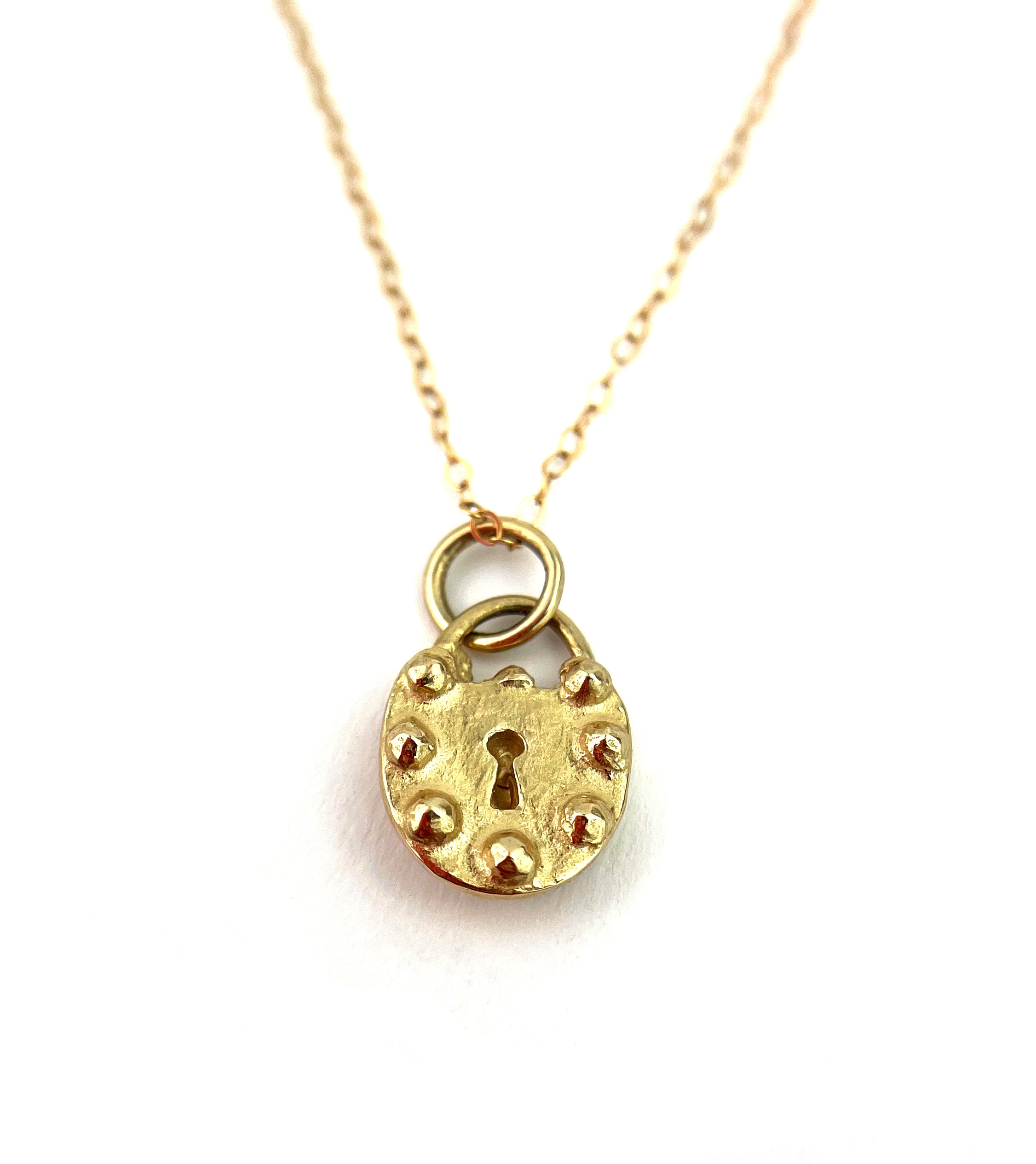 Riveted Lock Charm Necklace - Gold – Compass Rose Design