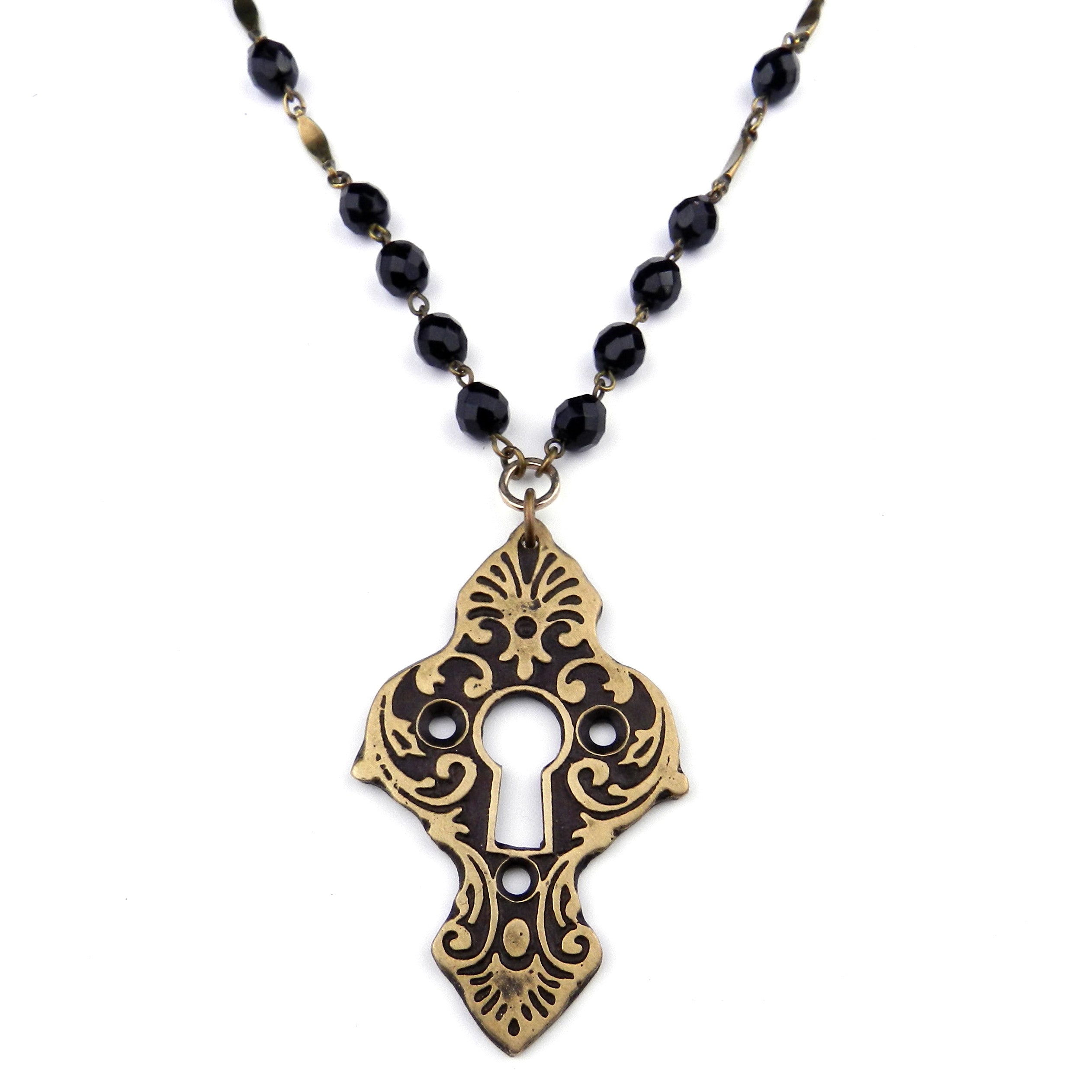 Medina Antique Keyhole Necklace - Black Crystal – Compass Rose Design