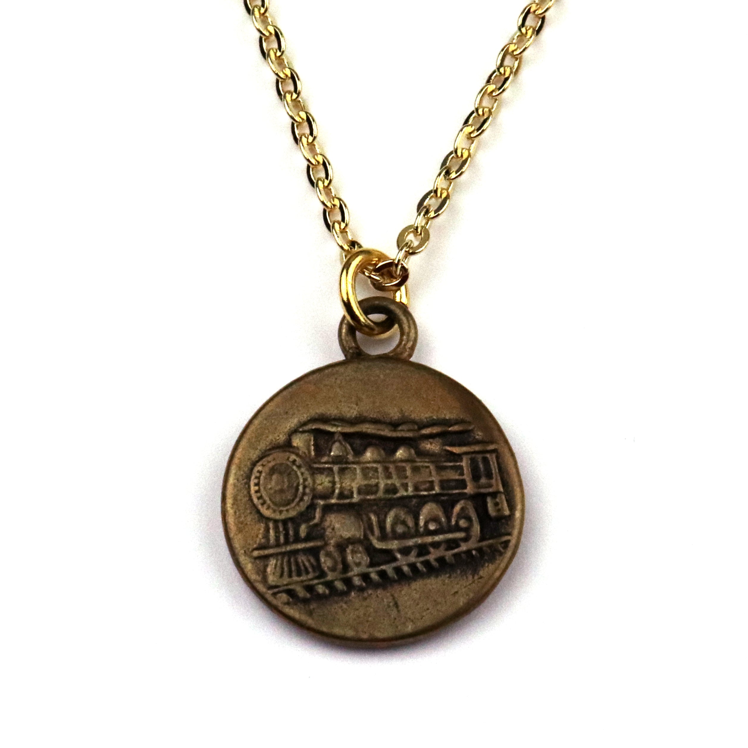 STEAM TRAIN Antique Button Necklace - Bronze – Compass Rose Design