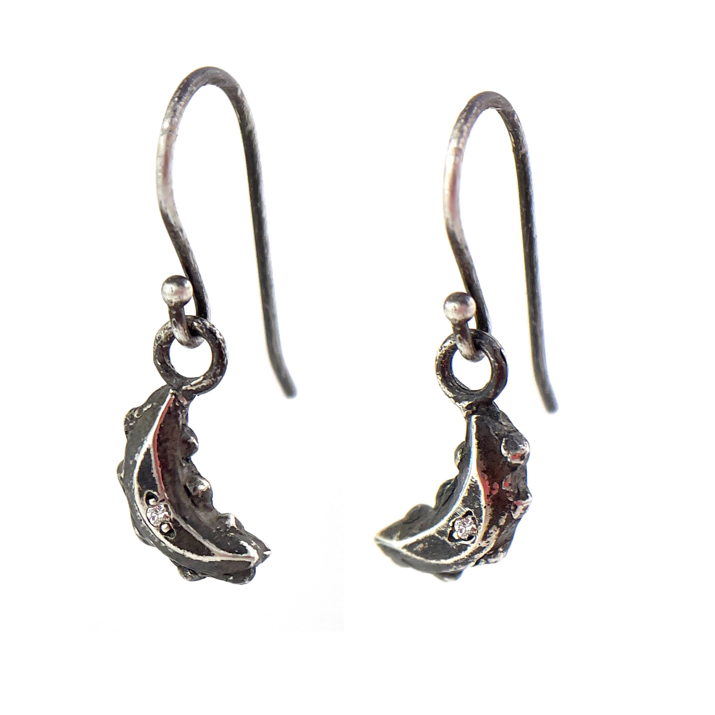 Petite MOON Classic Earrings - Sterling with Diamonds – Compass Rose Design