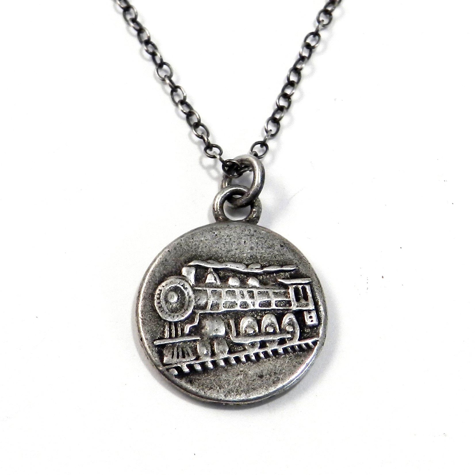STEAM TRAIN Antique Button Necklace - SILVER – Compass Rose Design